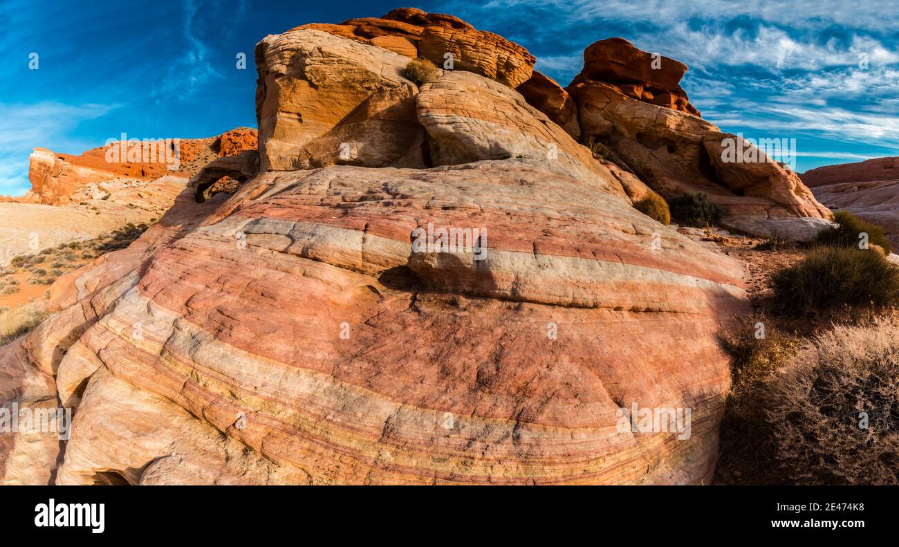 Striped Sandstone Slick Rock and Thunderstorm Arch, Valley of Fire ...