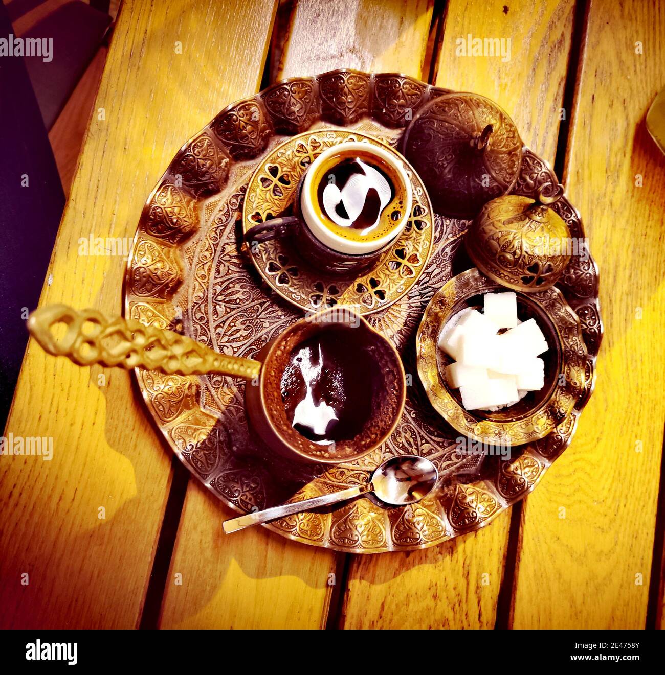 Turkish style coffee on a tray Stock Photo - Alamy