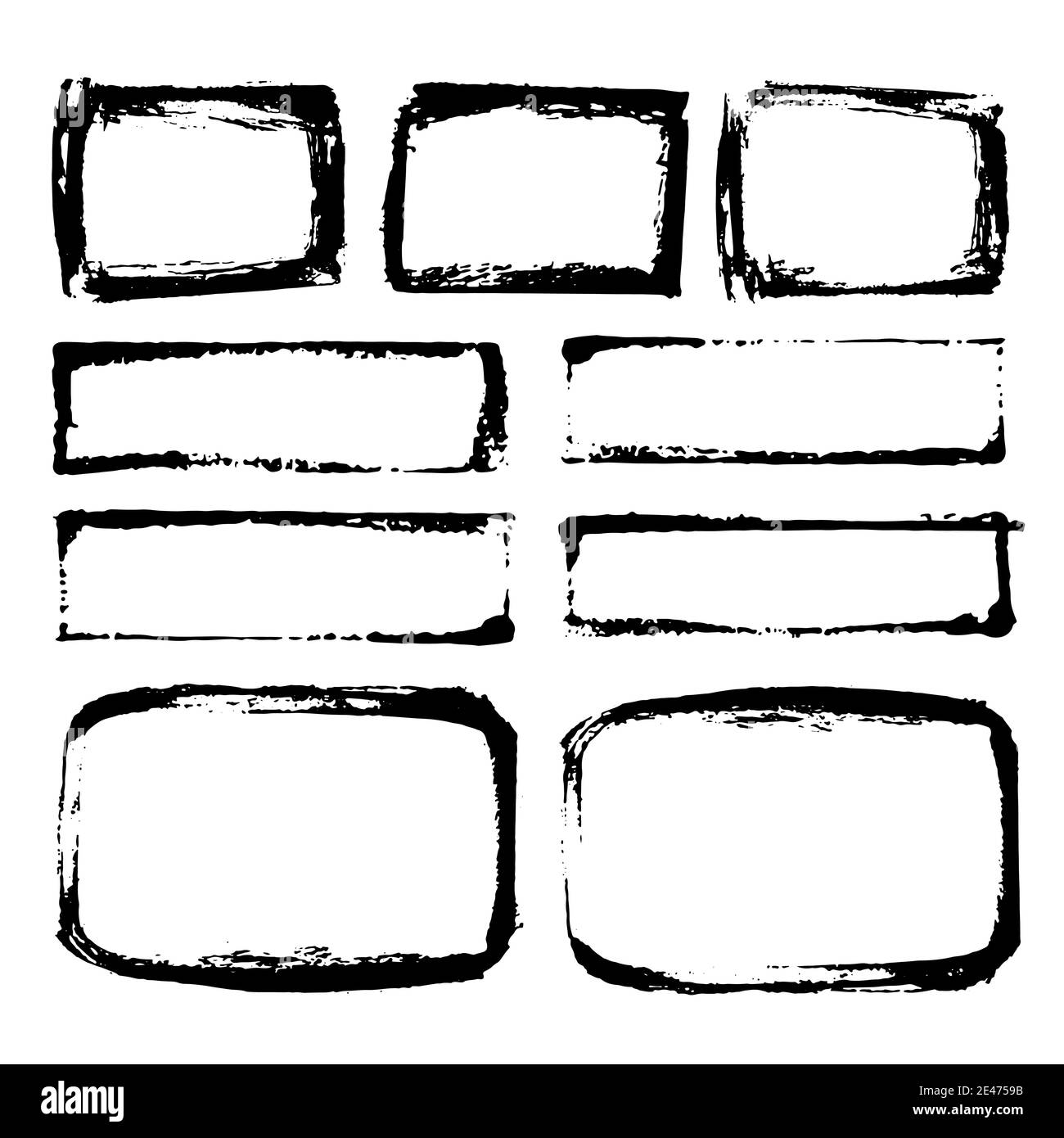 Frames and text boxes, grunge textured hand drawn elements set, vector ...