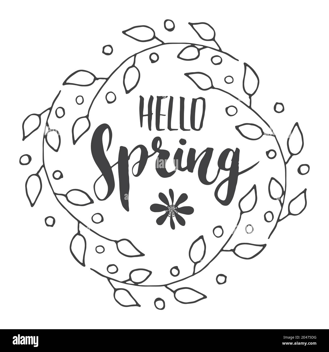 Hello Spring Calligraphy lettering handwritten sign, Hand drawn grunge ...