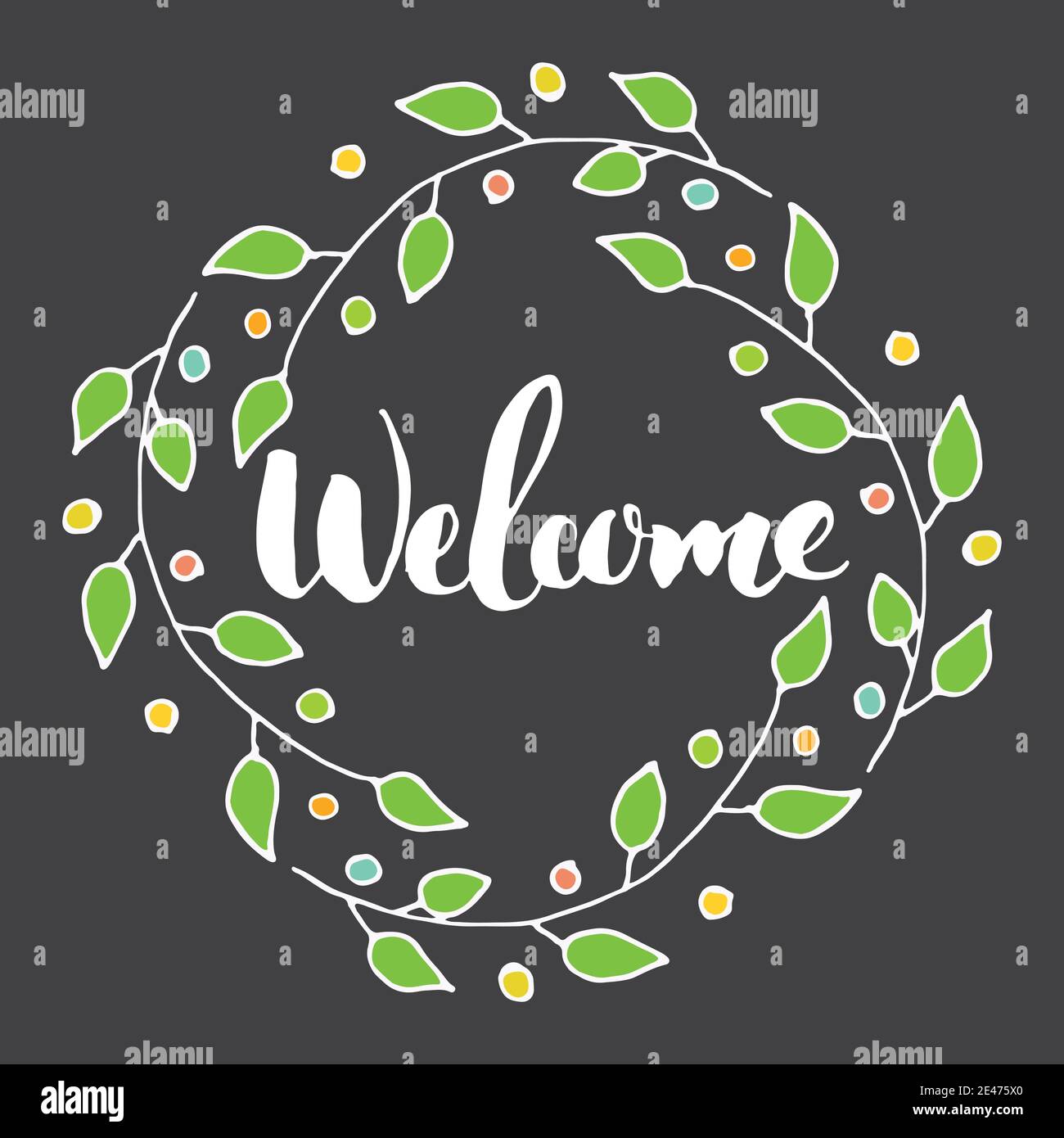 Welcome lettering handwritten sign, Hand drawn grunge calligraphic text ...