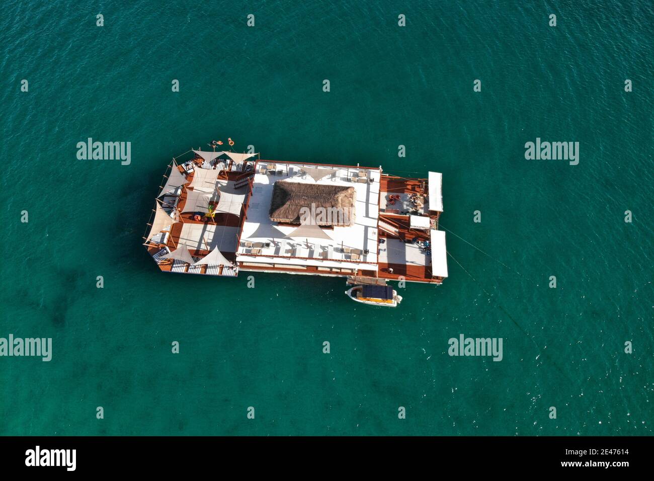 Aerial view of a floating bar in the turquoise sea Stock Photo - Alamy