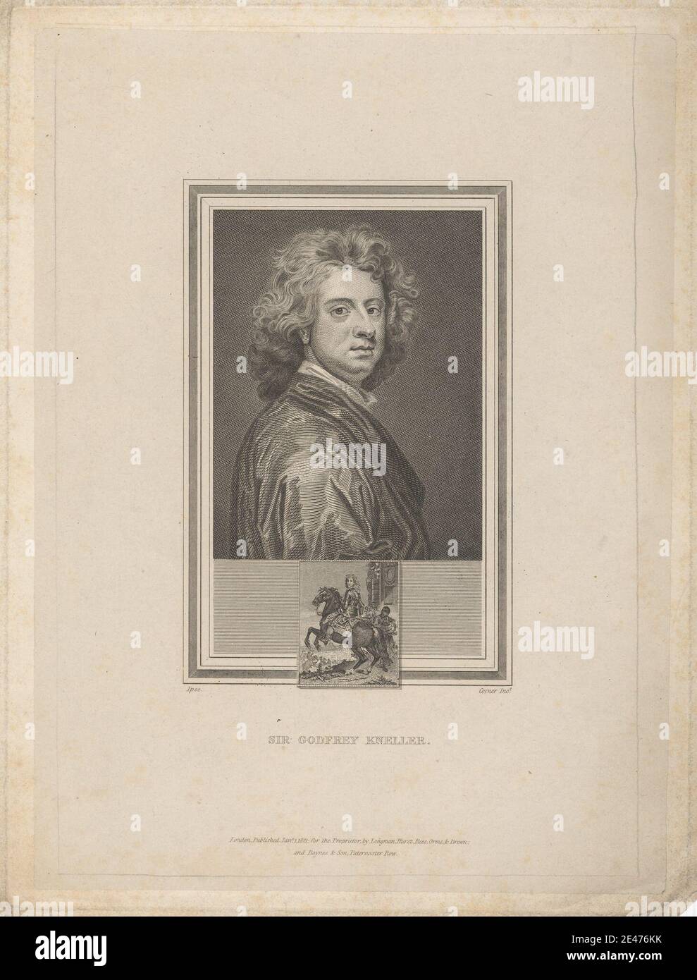Print made by John Corner, 1788–1825, Sir Godfrey Kneller, 1821. Line ...