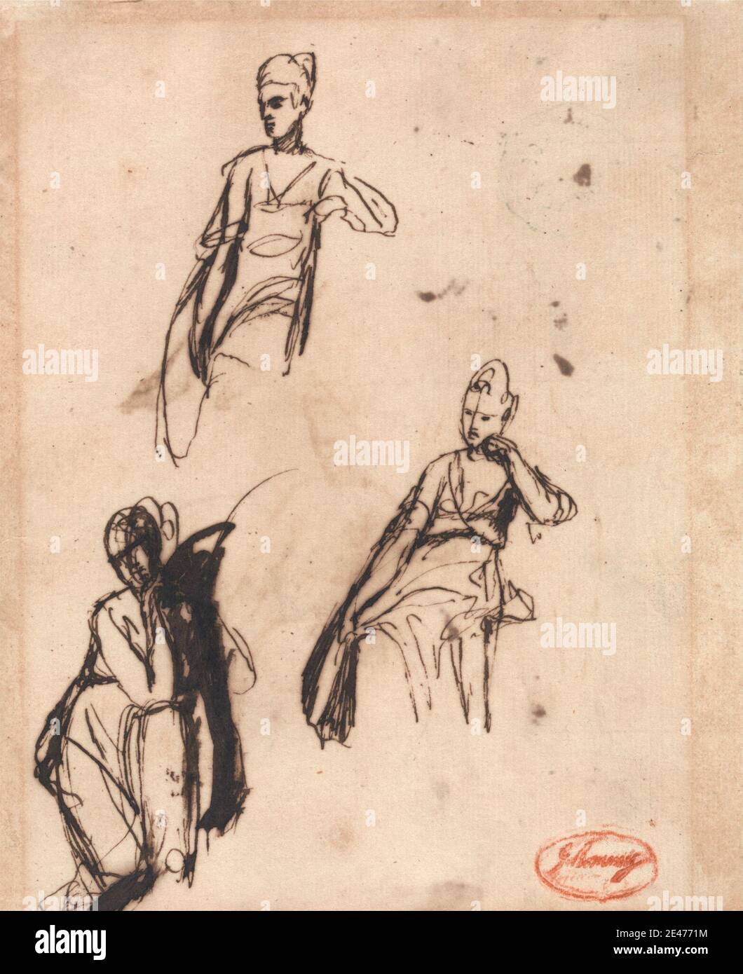 George Romney, 1734–1802, British, Seated Woman: Three Poses, undated ...