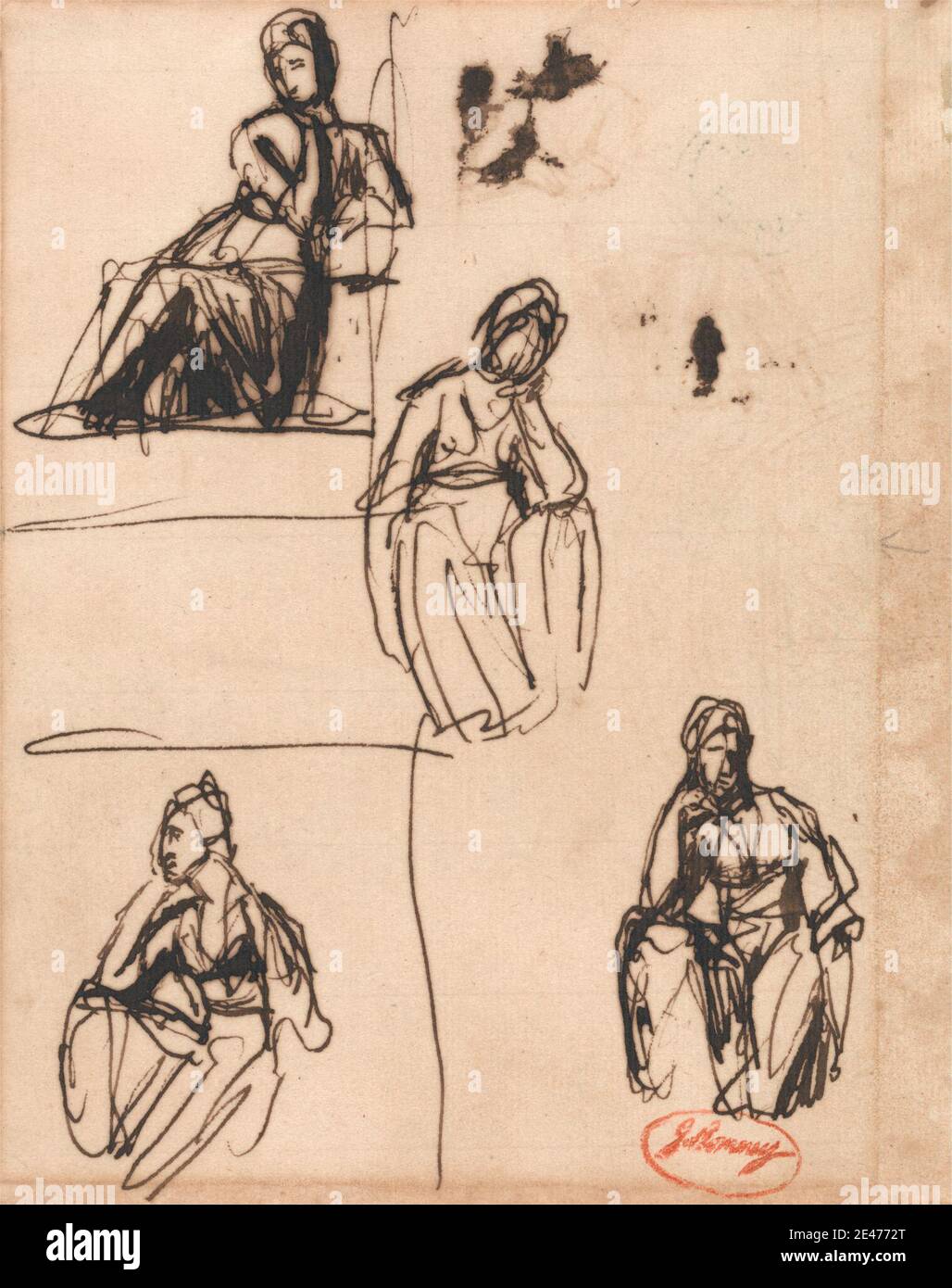 George Romney, 1734–1802, British, Seated and Half-Kneeling Woman ...