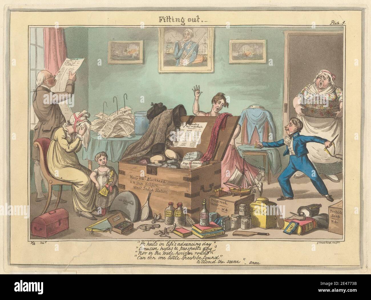 Print made by George Cruikshank, 1792–1878, British, Fitting out ...