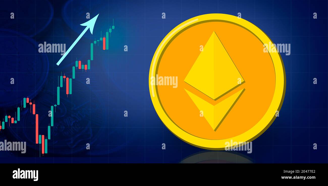 Financial chart rising ethereum coin with copy space - finance Stock ...