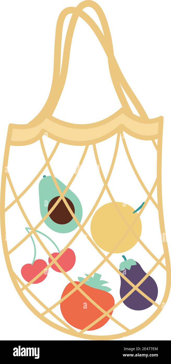 mesh bag with a fruits inside of it and yellow color Stock Vector Image ...