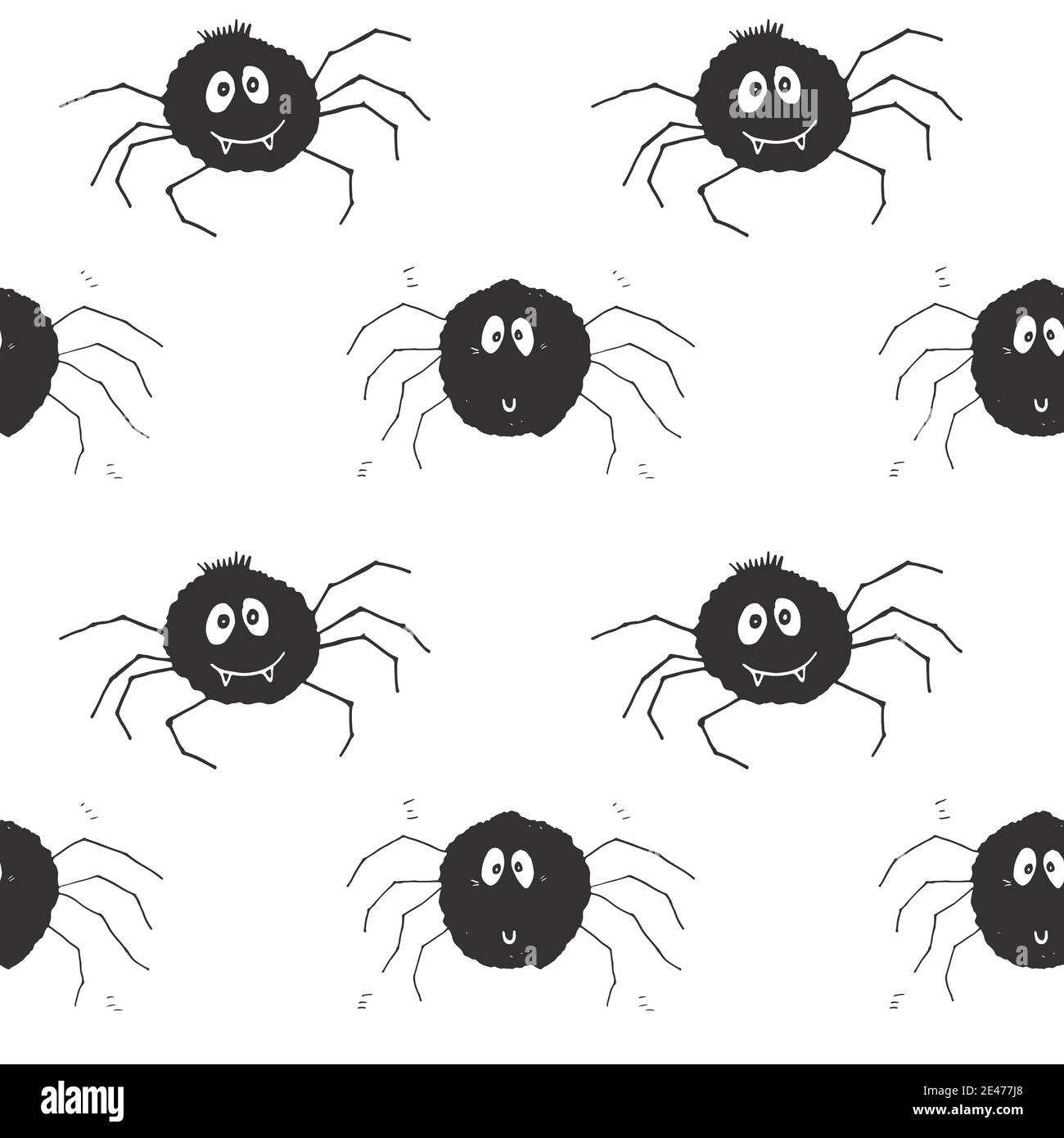 Cute Spider Seamless Pattern, Cartoon Hand Drawn Spider Doodles Vector ...
