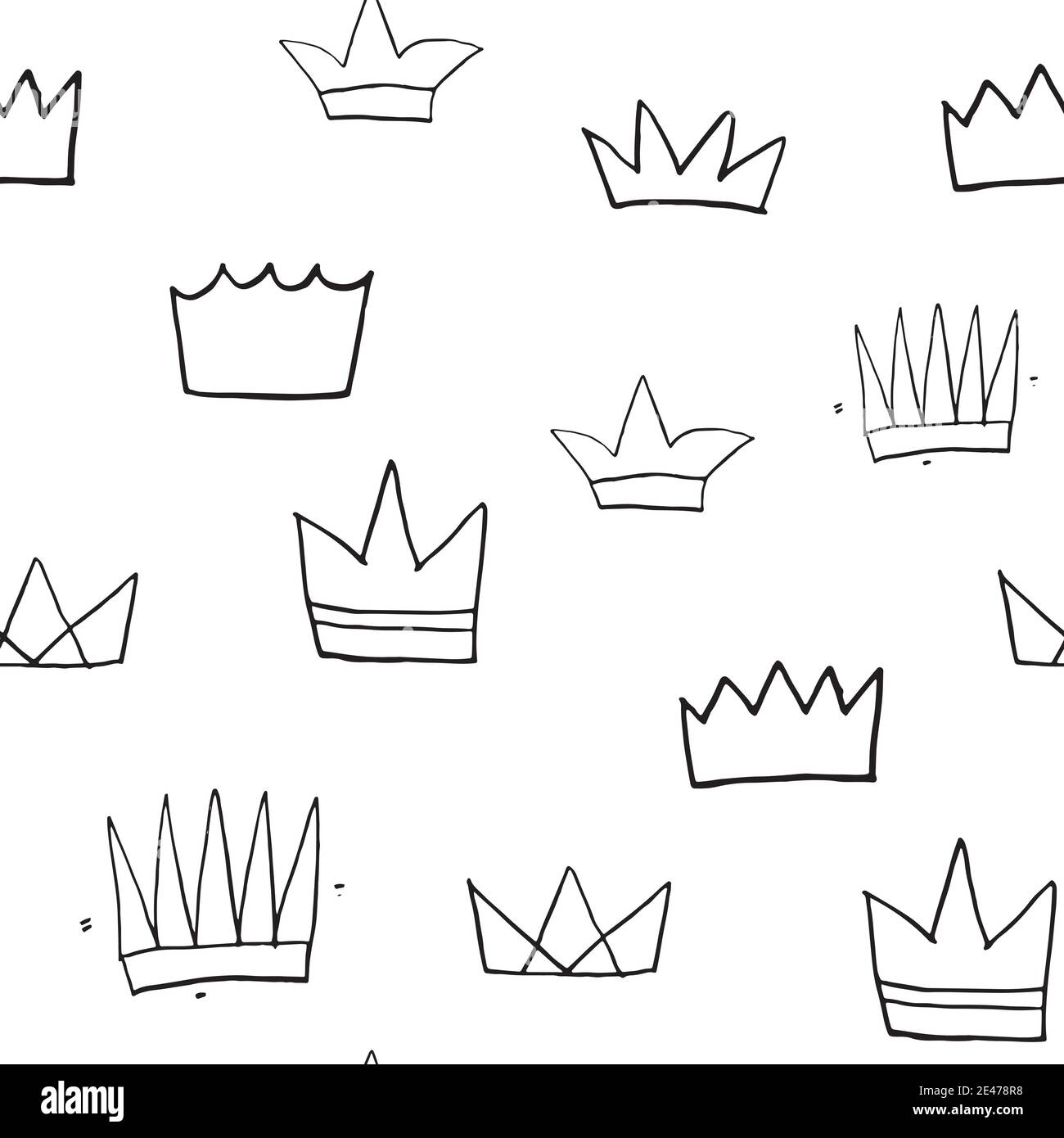 Crown Seamless Pattern, hand drawn royal doodles background, Vector ...