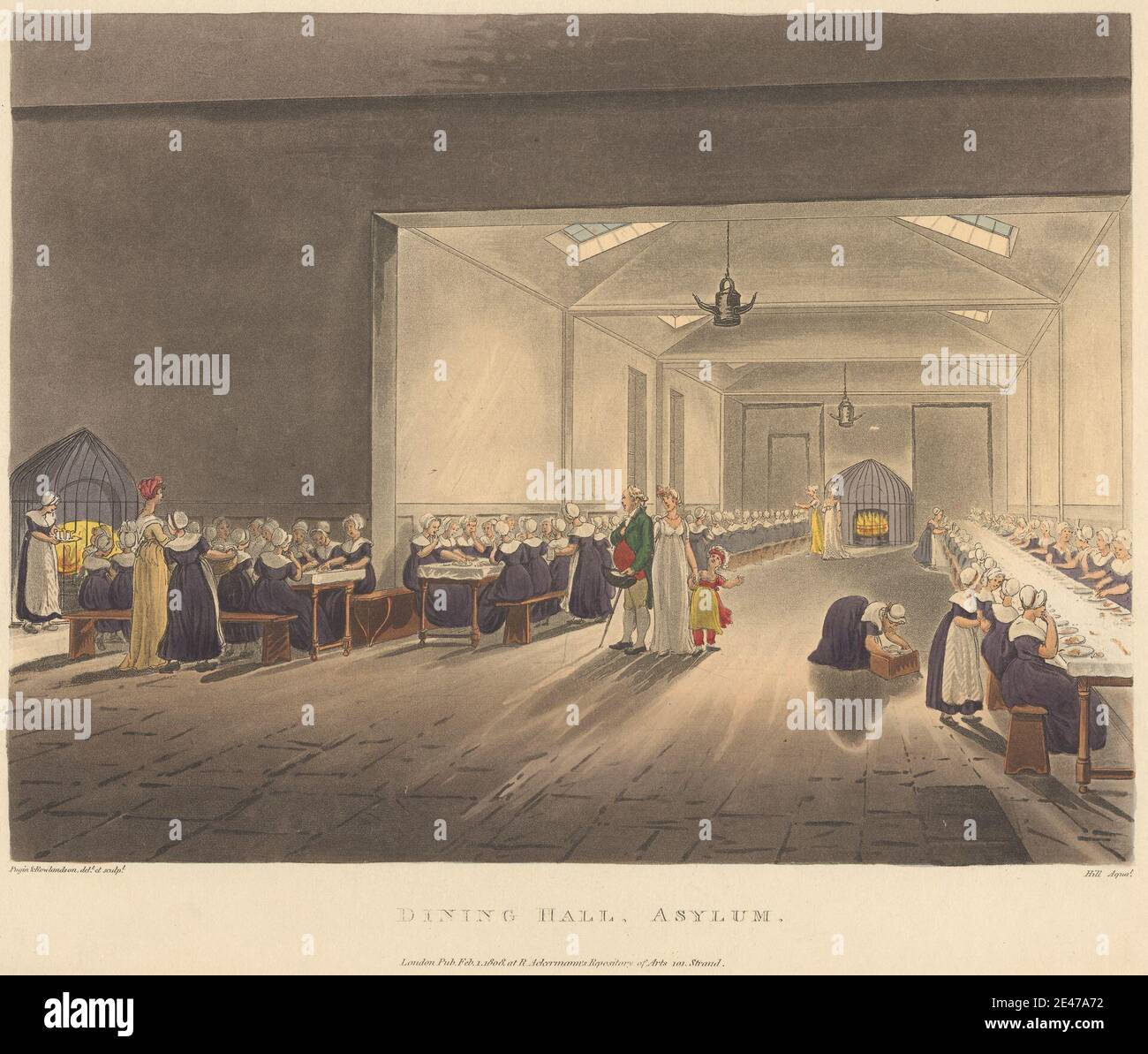 John Hill, 1770–1850, British, Dining Hall, Asylum, 1808. Aquatint with ...