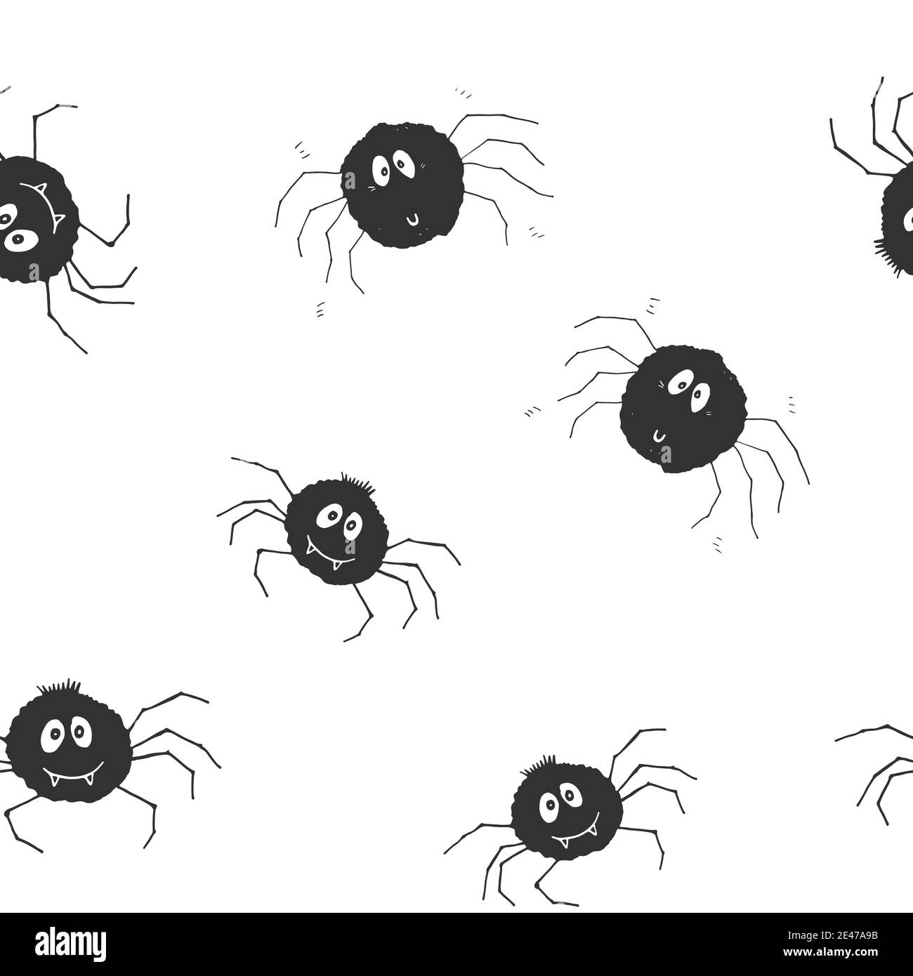 Cute Spider Seamless Pattern, Cartoon Hand Drawn Spider Doodles Vector ...
