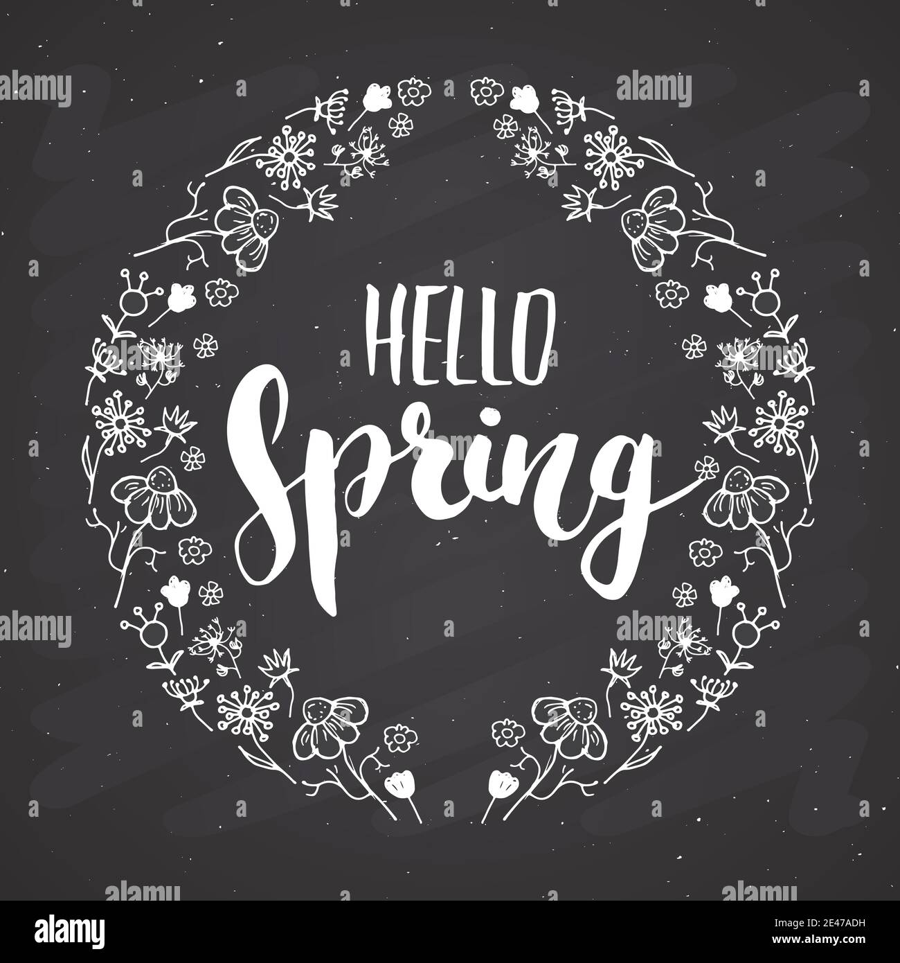 Hello Spring Calligraphy lettering handwritten sign, Hand drawn grunge ...