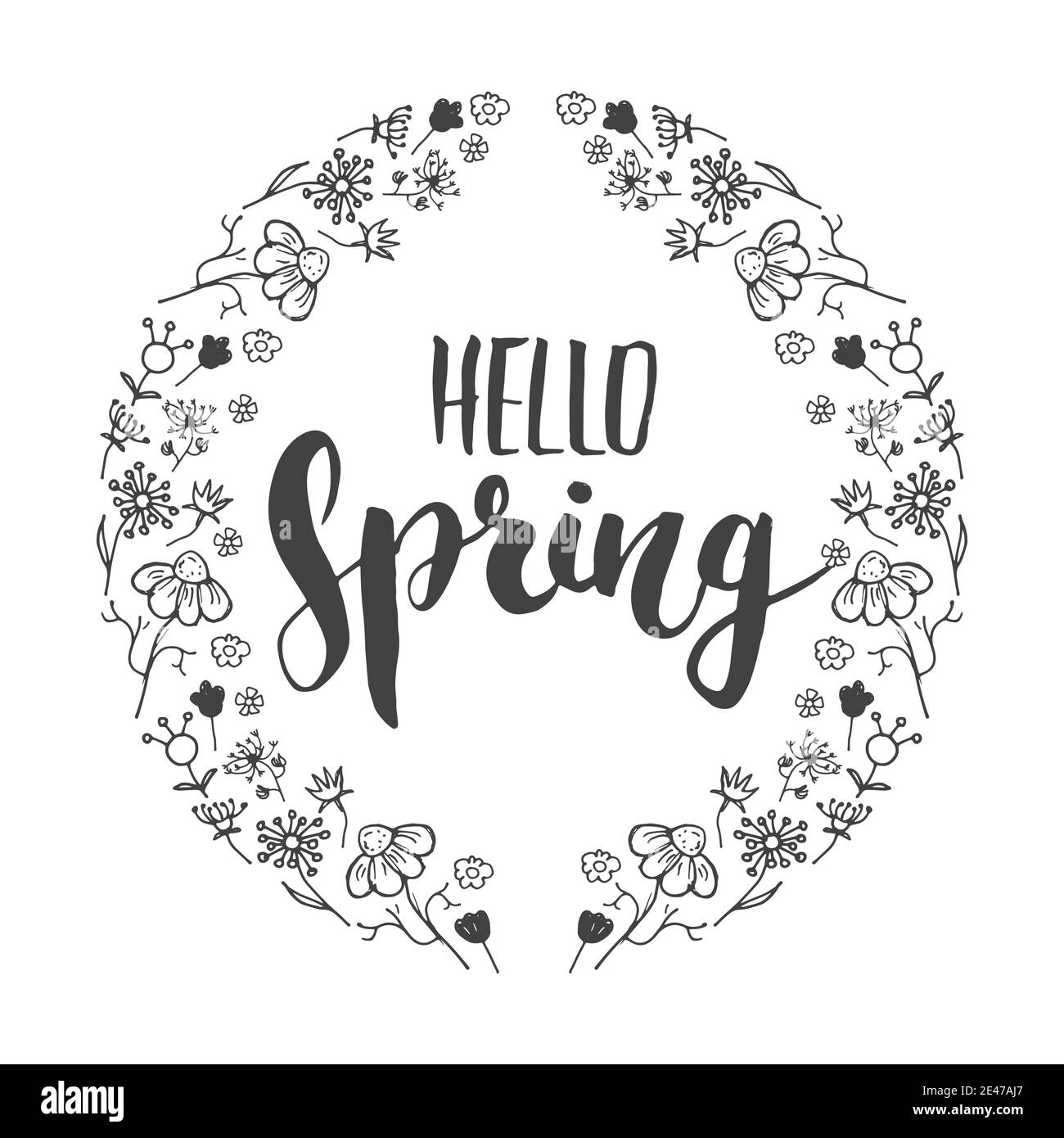 Hello Spring Calligraphy lettering handwritten sign, Hand drawn grunge ...