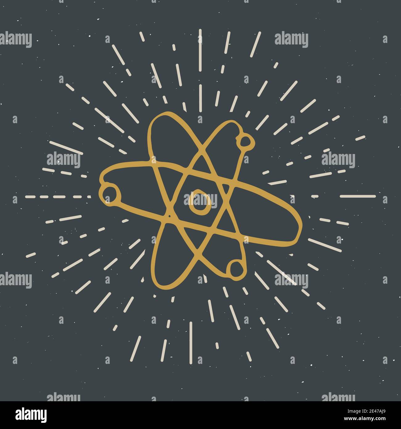 Atom symbol vintage label, grunge textured retro badge, typography ...