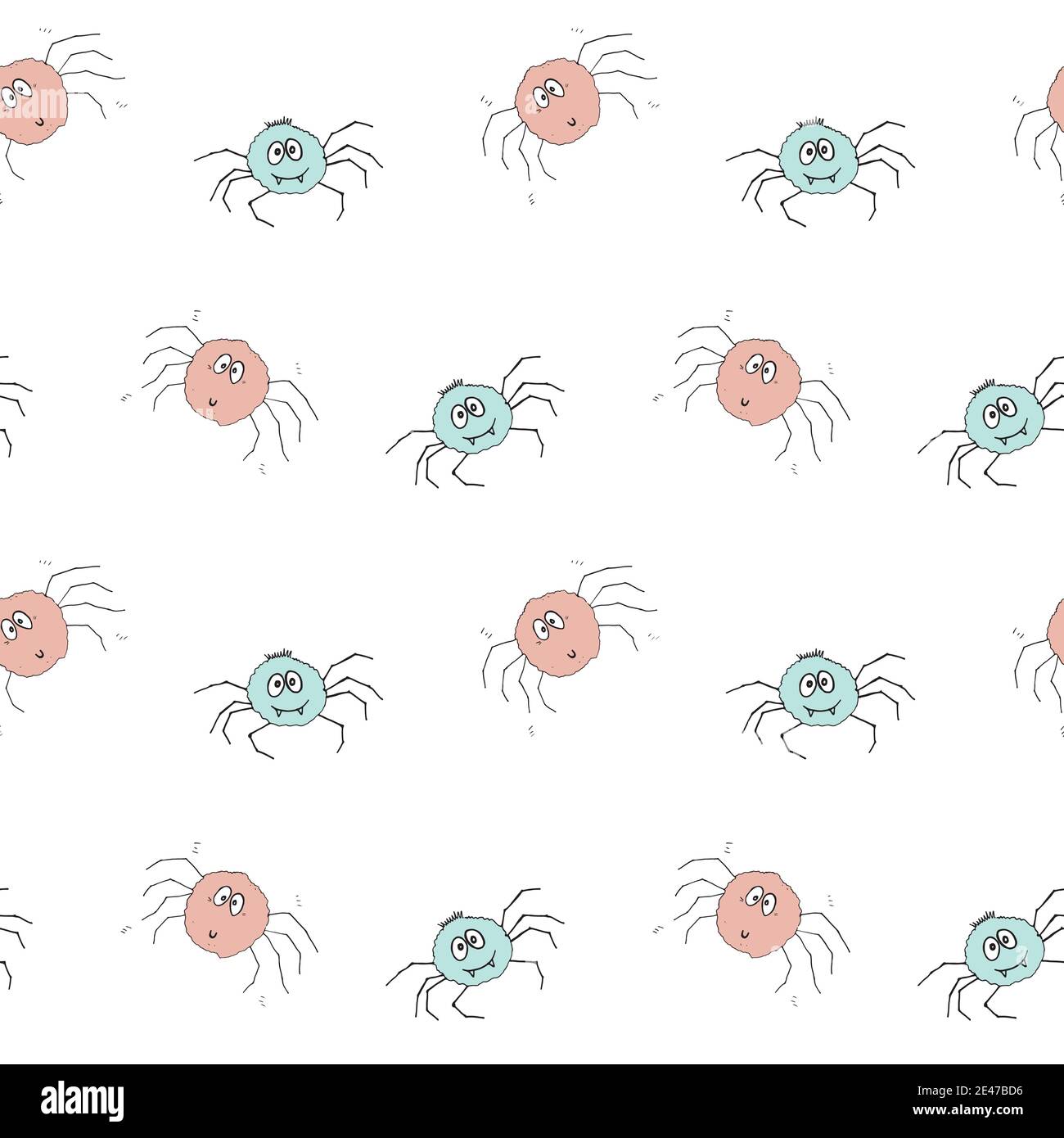 Cute Spider Seamless Pattern, Cartoon Hand Drawn Spider Doodles Vector ...