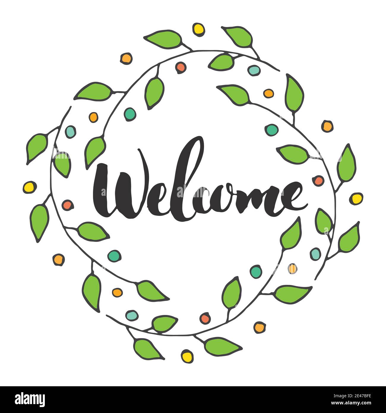 Welcome lettering handwritten sign, Hand drawn grunge calligraphic text ...