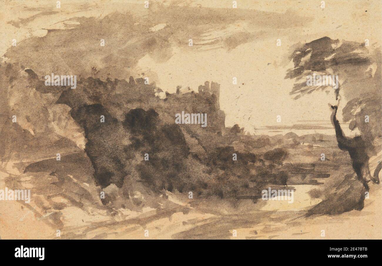 John Varley, 1778–1842, British, Romatic Landscape with a Castle and a ...