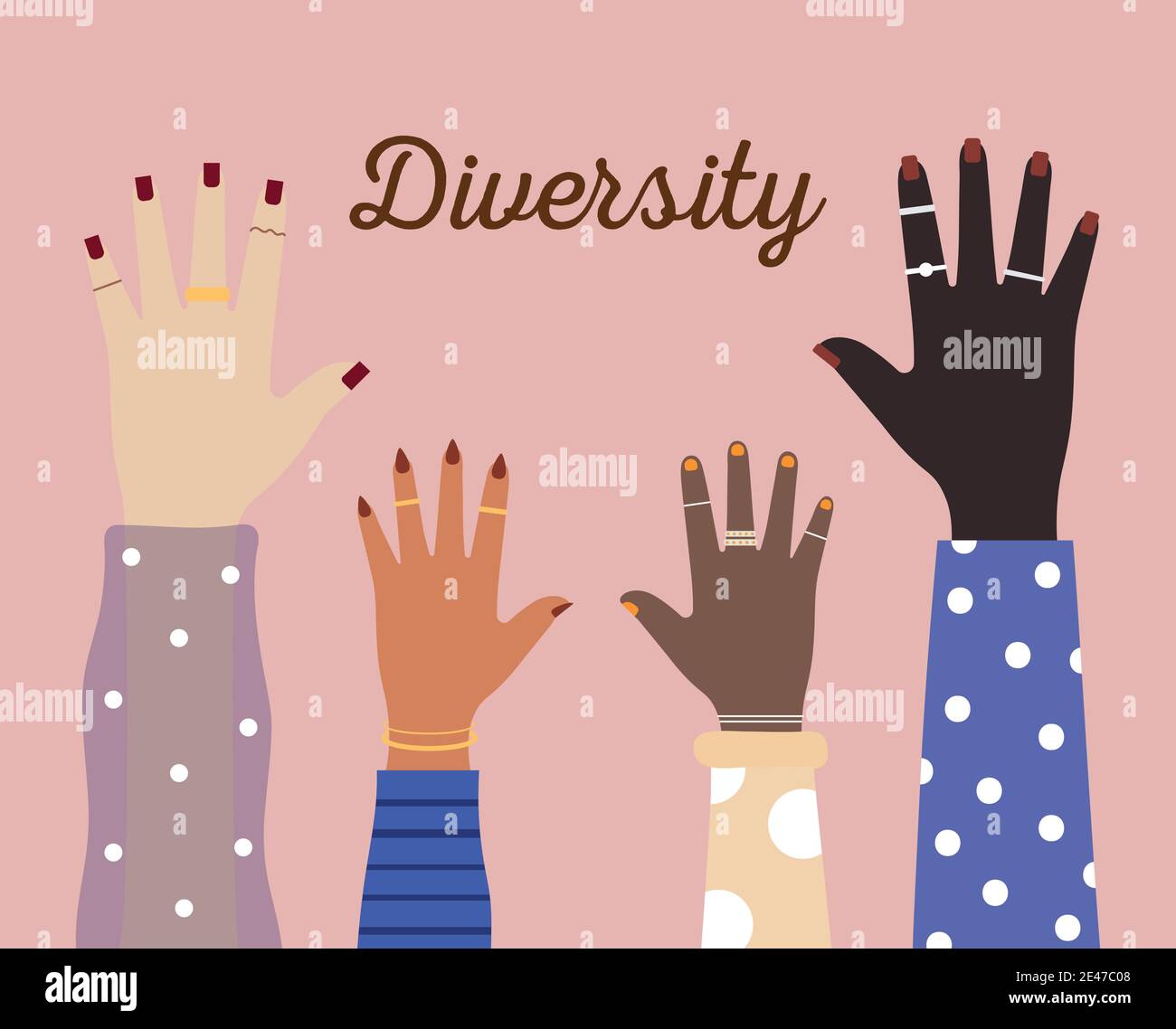 diversity hands with colored nails in pink background Stock Vector ...