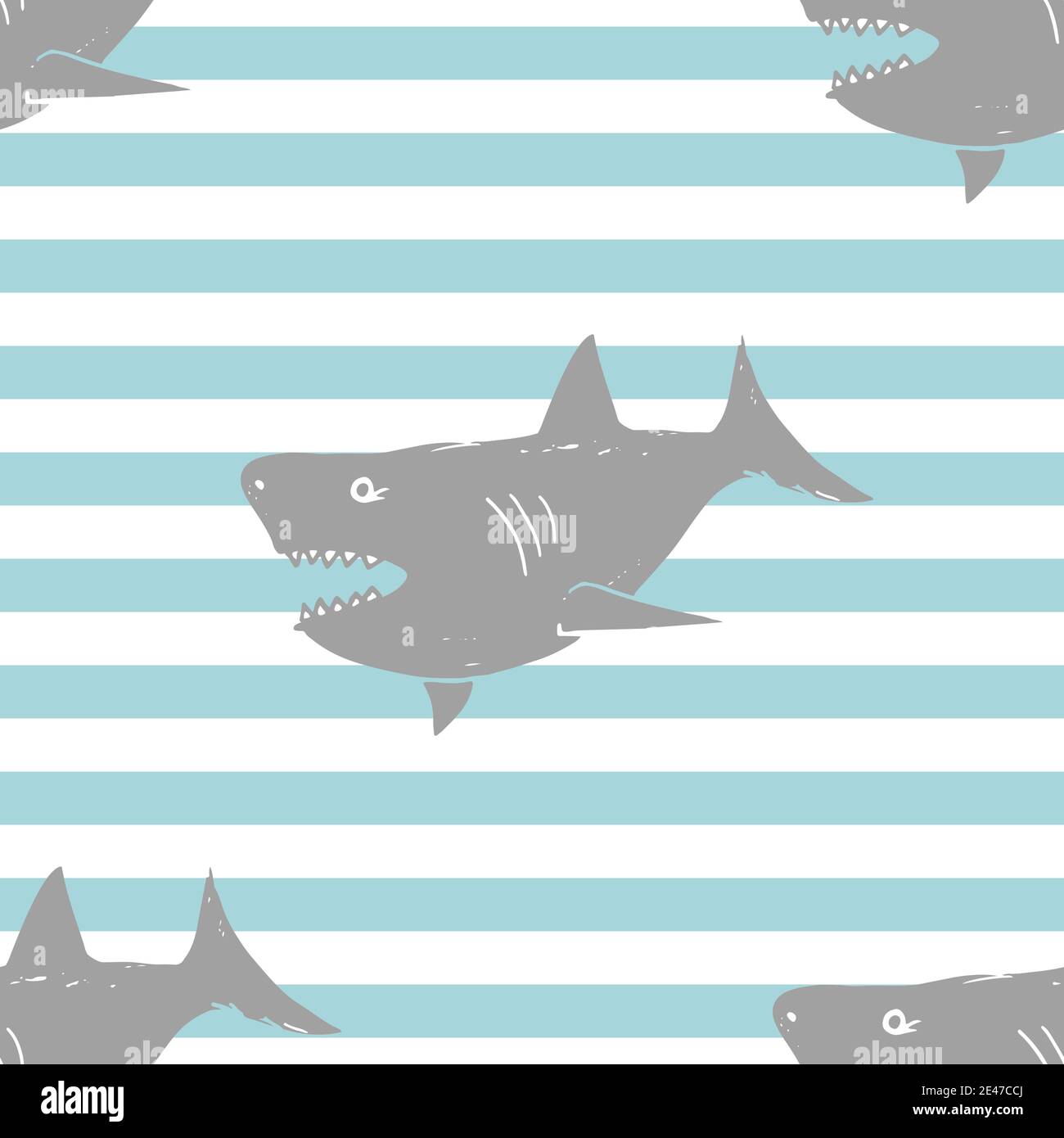Shark seamless pattern, Hand drawn sketched doodle shark, vector ...