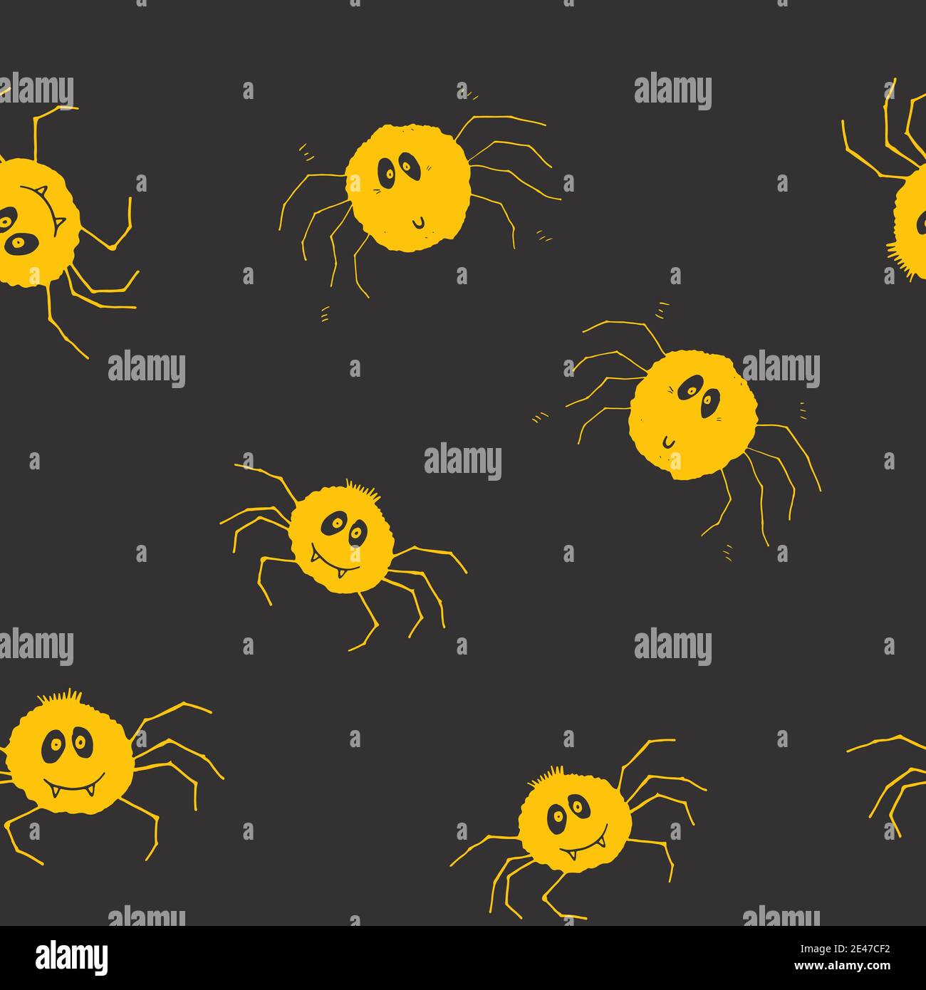 Cute Spider Seamless Pattern, Cartoon Hand Drawn Spider Doodles Vector ...