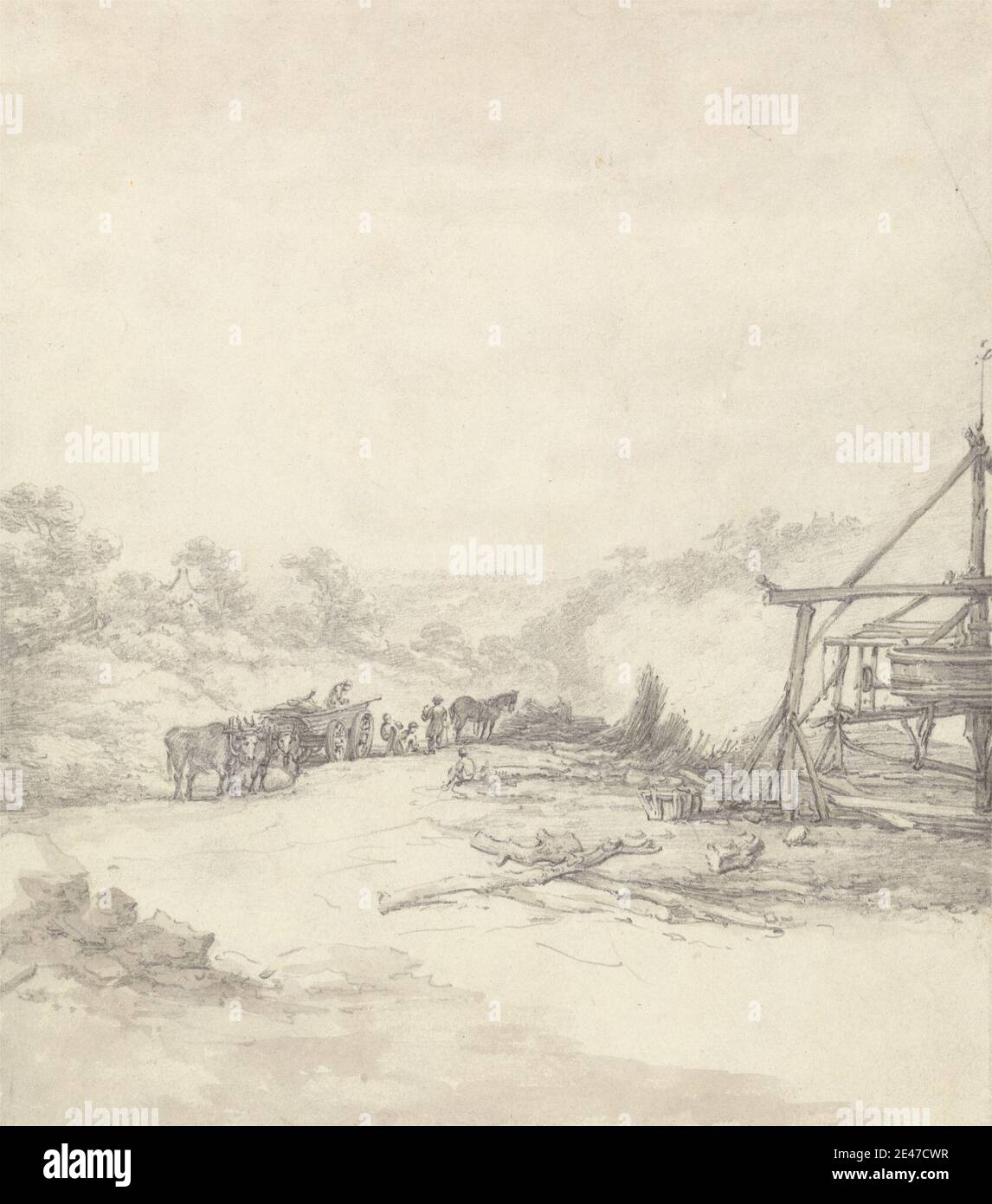 Thomas Hearne, 1744–1817, British, Unloading Pit Props at Coalbrookdale ...