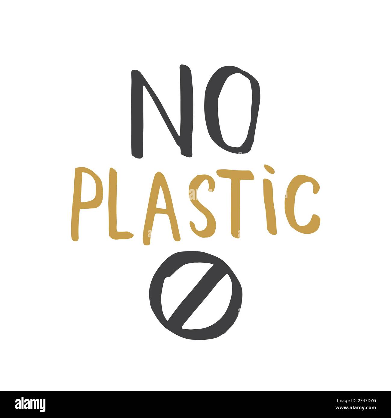 No Plastic Lettering label. Calligraphic Hand Drawn eco friendly sketch ...