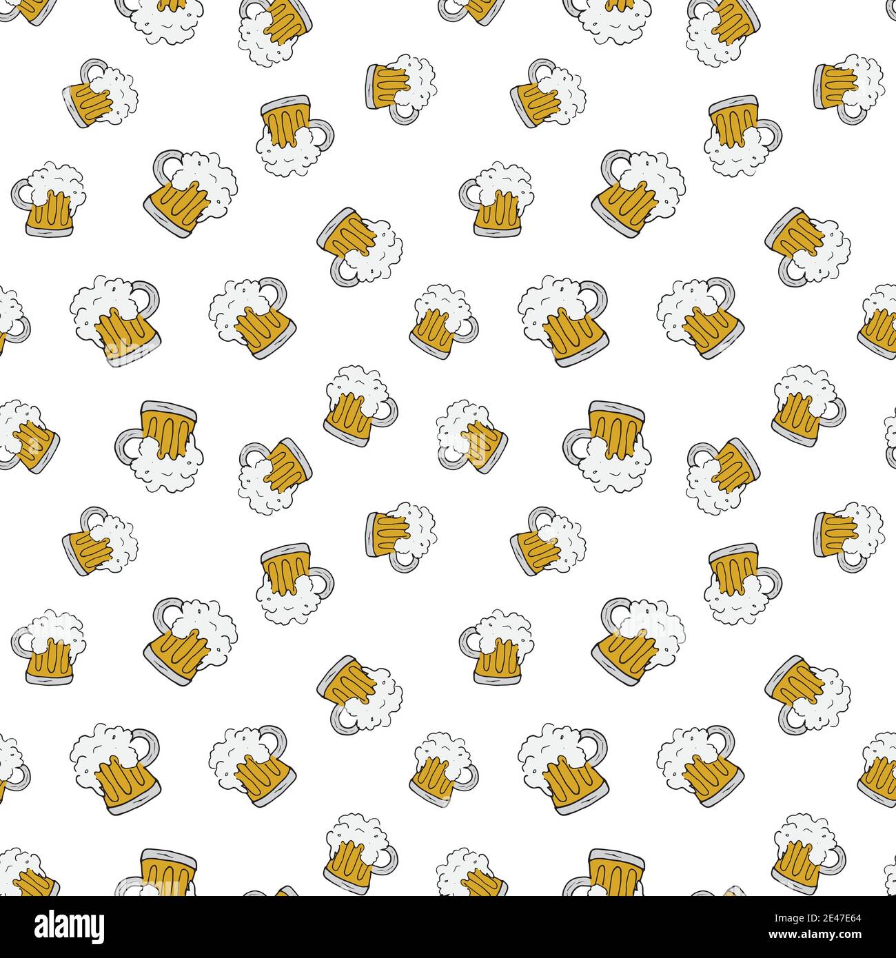 Beer Mug Seamless Pattern, Hand Drawn doodle background. Vector ...