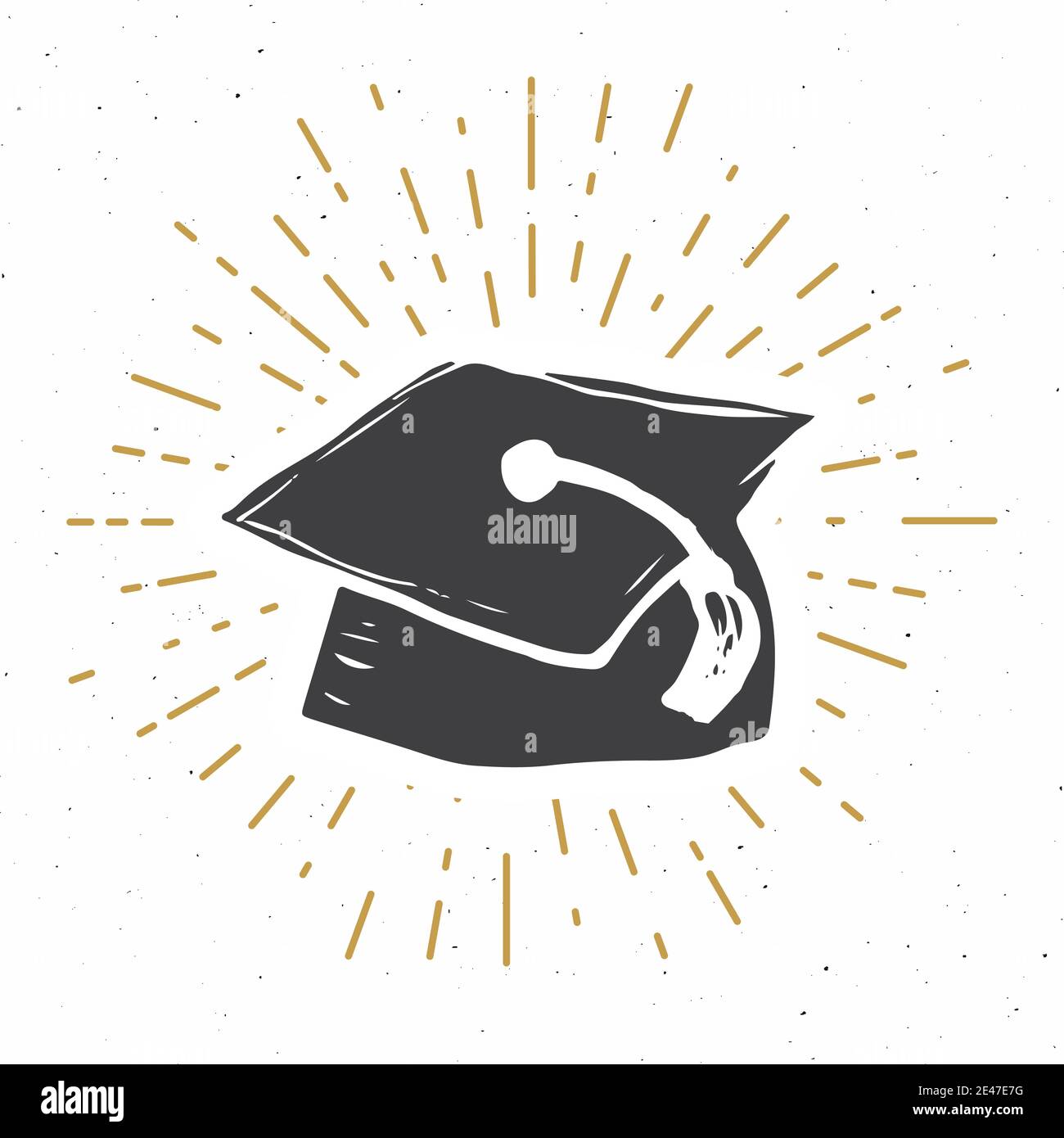 Graduation cap vintage label, grunge textured retro badge, typography ...