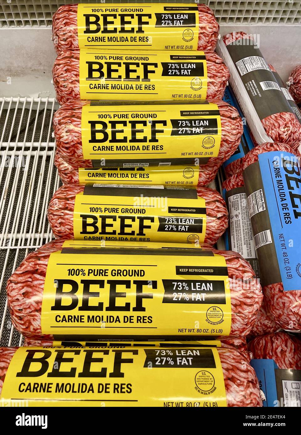 FRESNO, UNITED STATES - Jan 08, 2021: A photo of Large Ground Beef in a ...