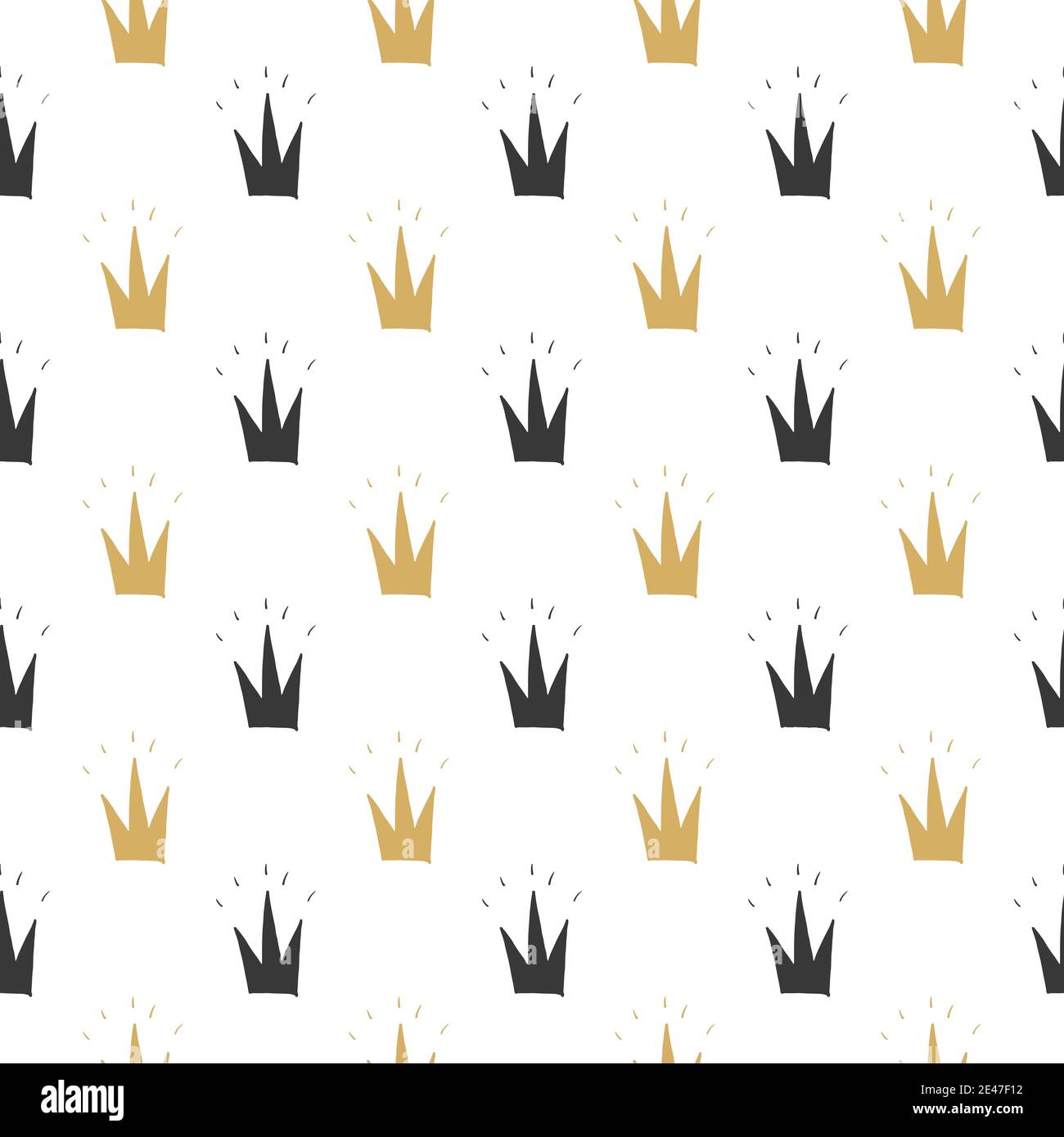 Crown Seamless Pattern, hand drawn royal doodles background, Vector ...