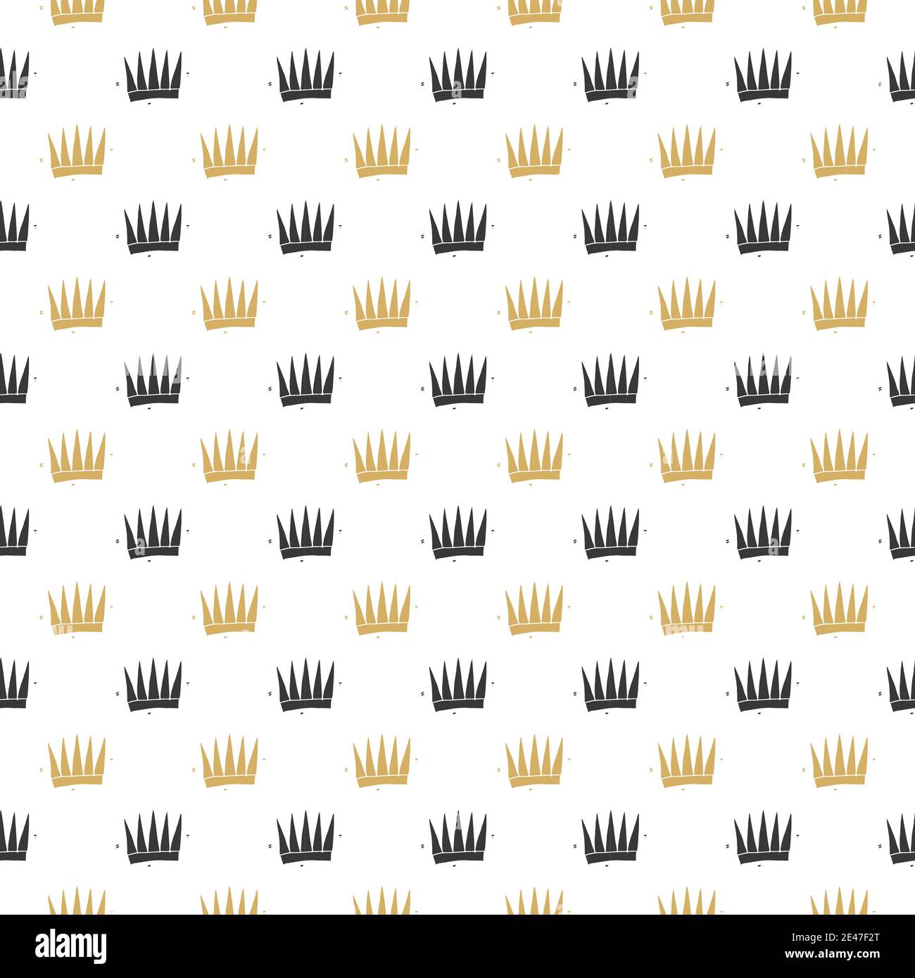 Crown Seamless Pattern, hand drawn royal doodles background, Vector ...