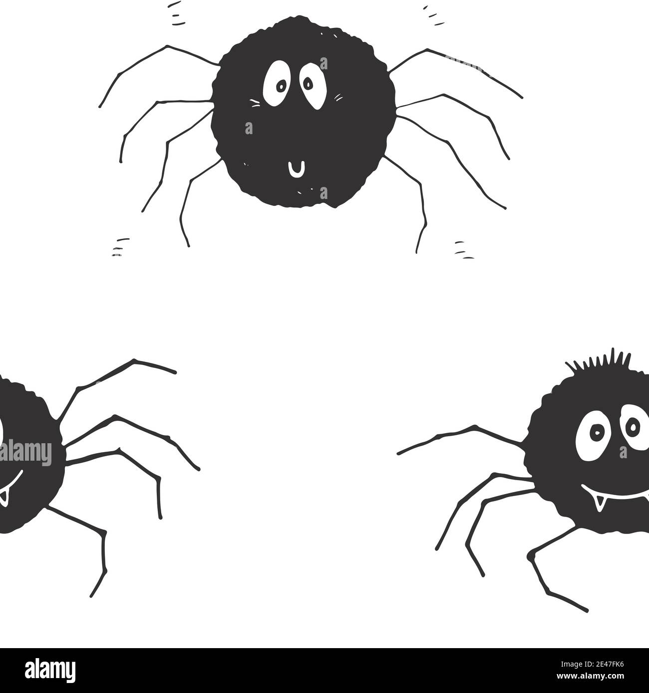 Cute Spider Seamless Pattern, Cartoon Hand Drawn Spider Doodles Vector ...