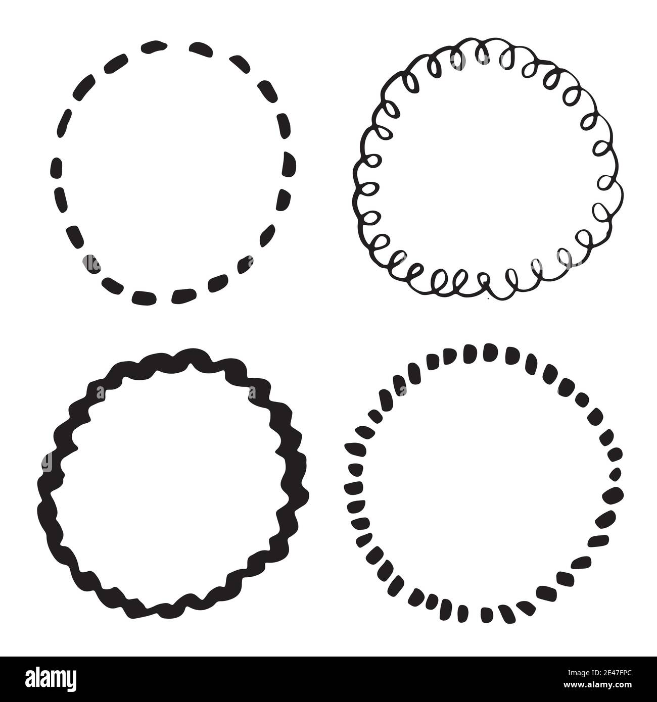 Round Frames, grunge textured hand drawn elements set, vector ...