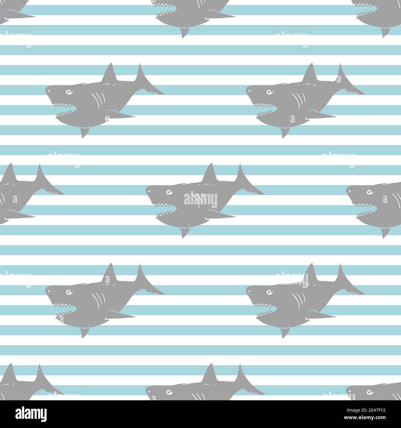 Shark seamless pattern, Hand drawn sketched doodle shark, vector ...