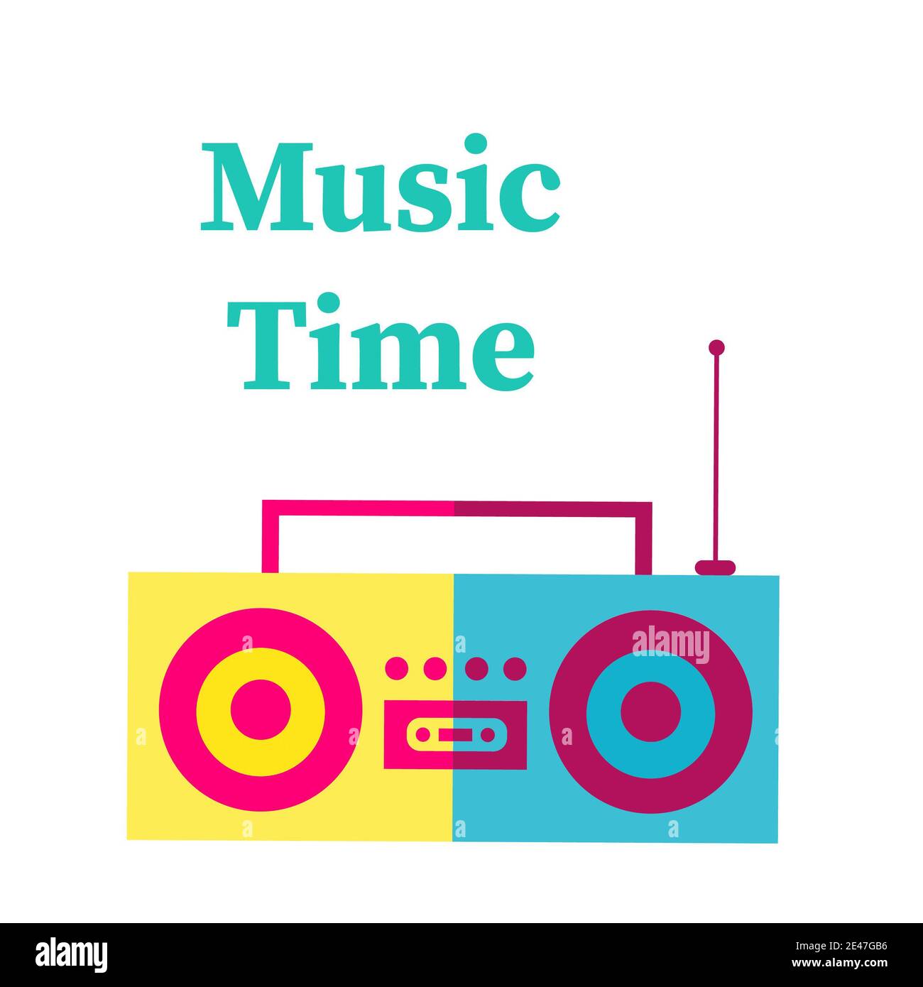 Illustration of a colorful radio with the inscription "music time ...