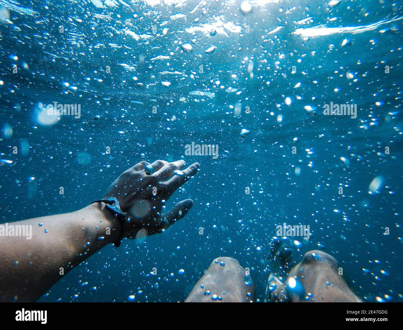 Hand of a person swimming underwater Stock Photo - Alamy