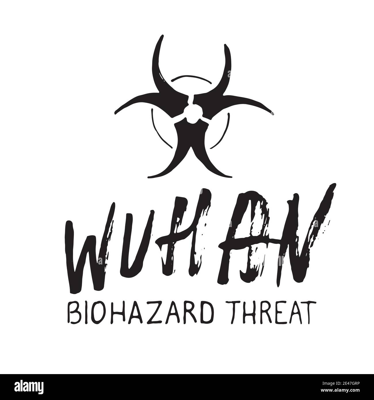 Wuhan lettering with Hand Drawn Biohazard symbol icon. Vector ...