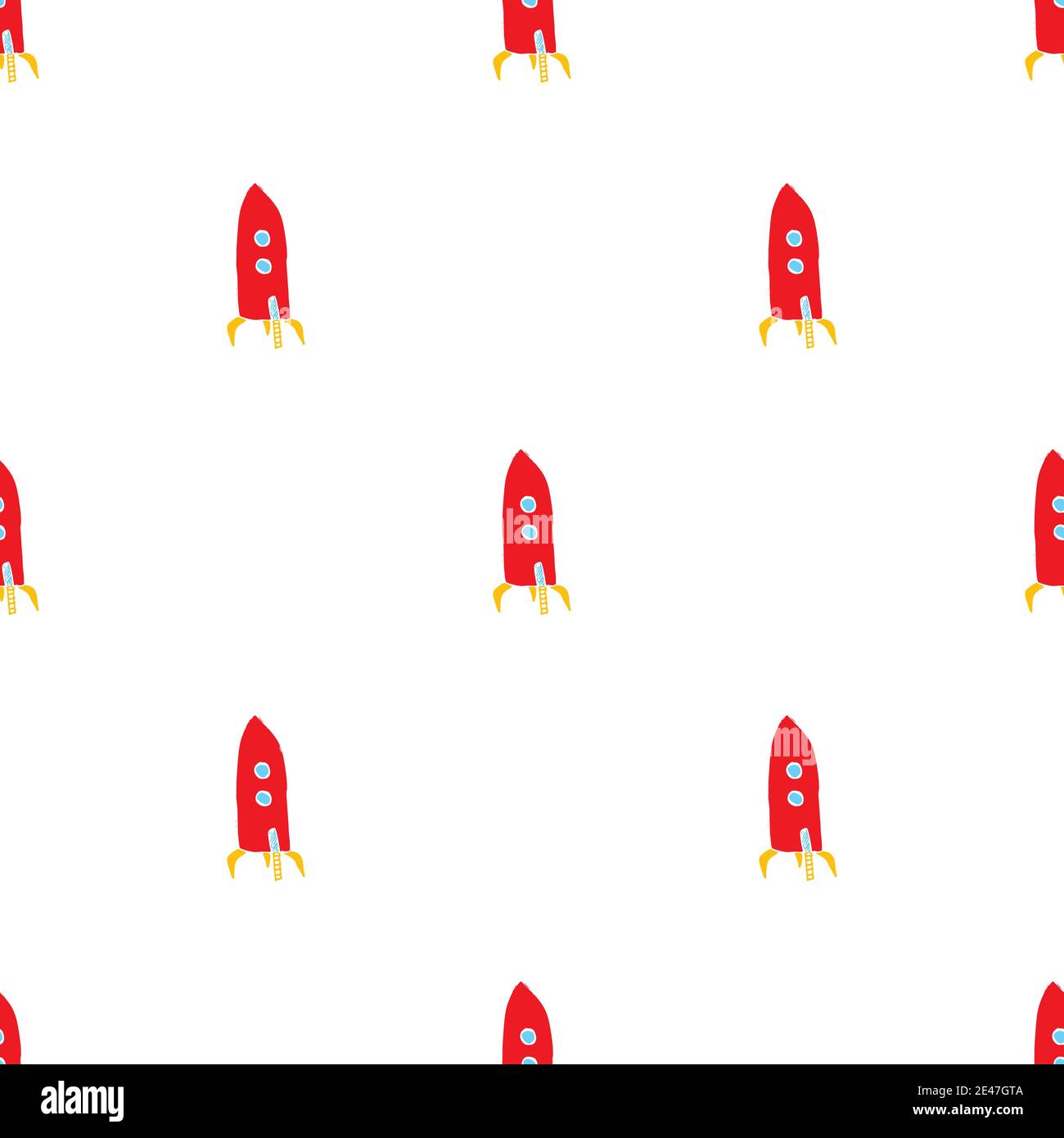 Rocket Seamless pattern. Cute Doodles space ships sketch. Hand drawn ...