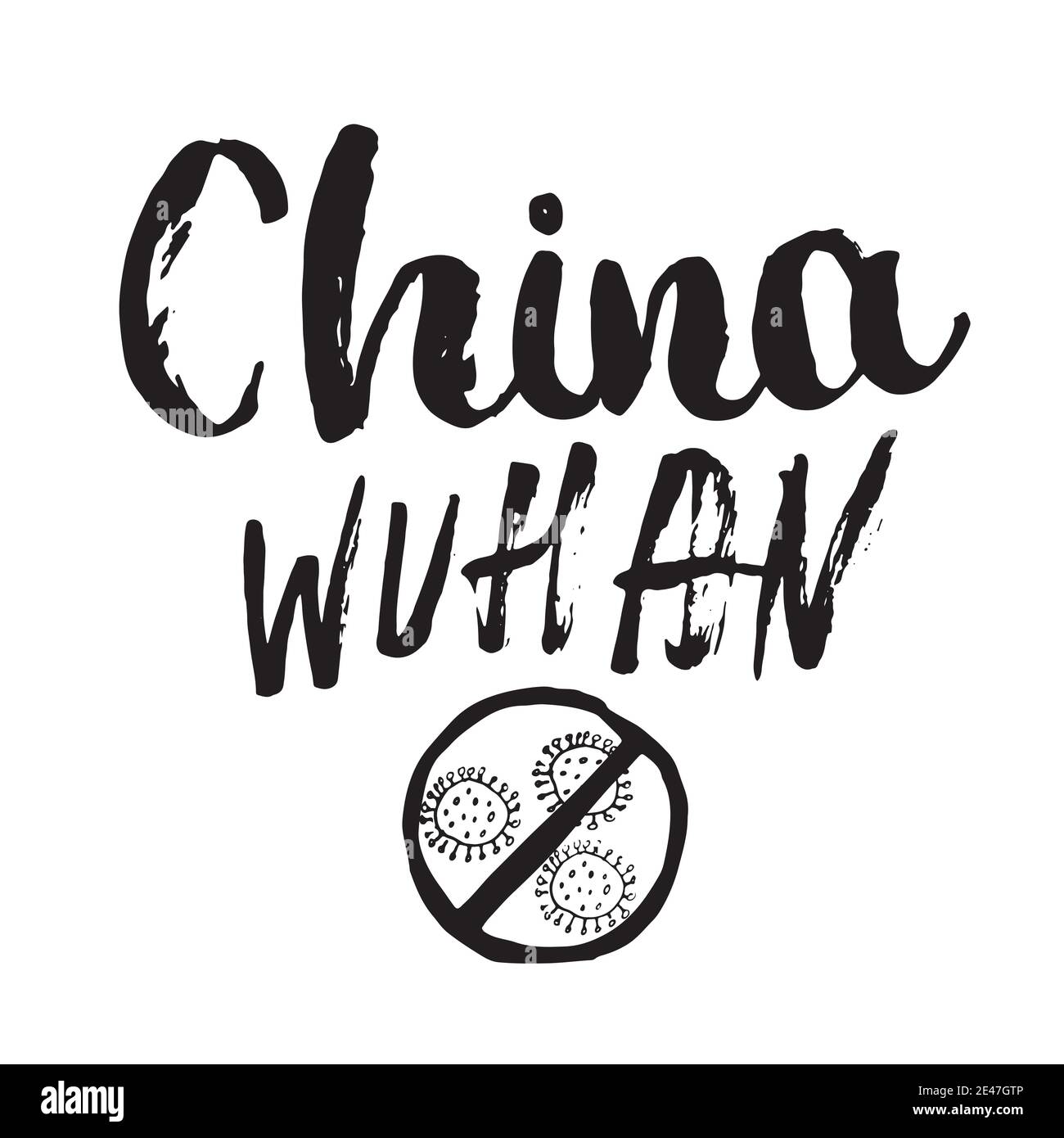 China, Wuhan lettering with Hand Drawn coronavirus symbol icon. Vector ...