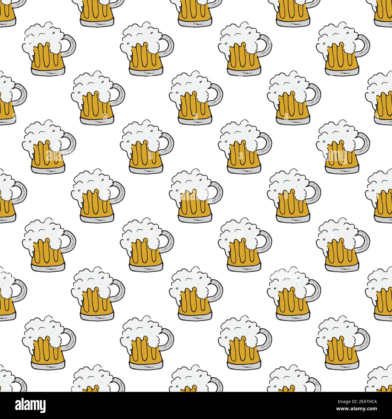 Beer Mug Seamless Pattern, Hand Drawn doodle background. Vector ...