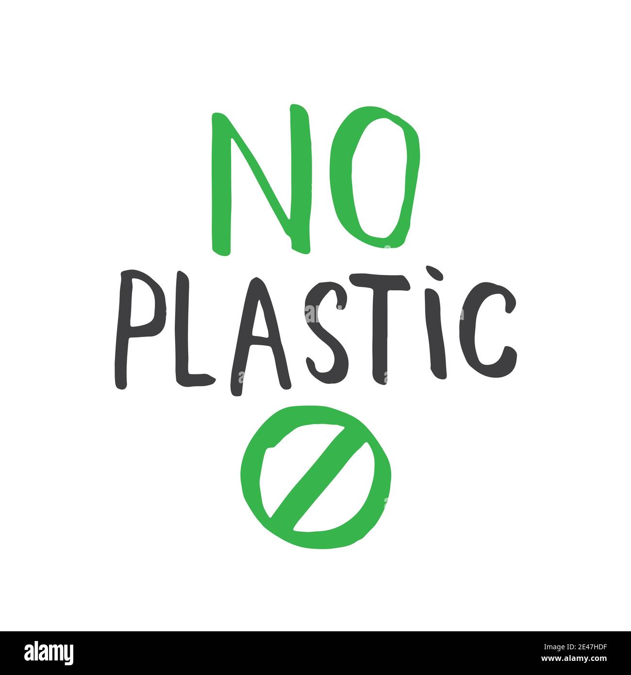 No Plastic Lettering label. Calligraphic Hand Drawn eco friendly sketch ...