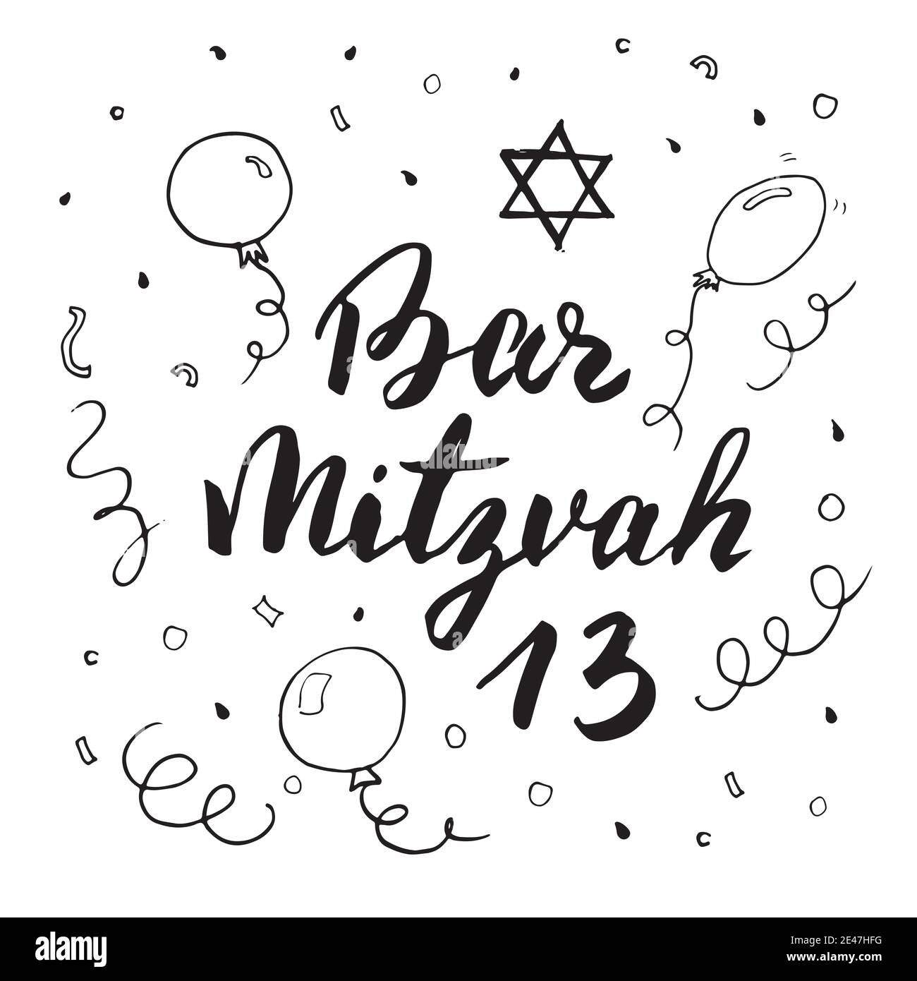Bar Mitzvah Calligraphic Lettering sign. Hand Drawn sketch doodle ...