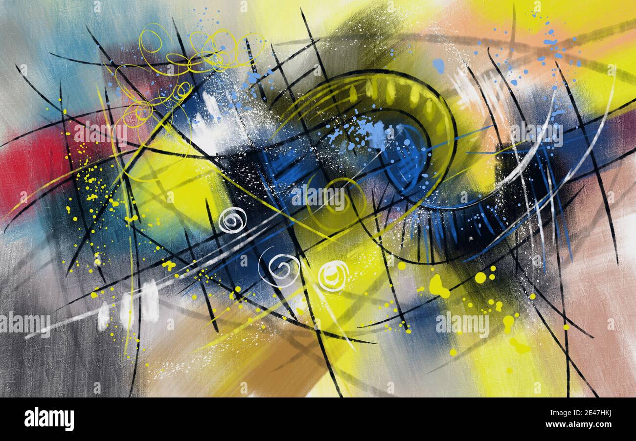 Bright abstract illustration consisting of red, yellow, blue spots and ...