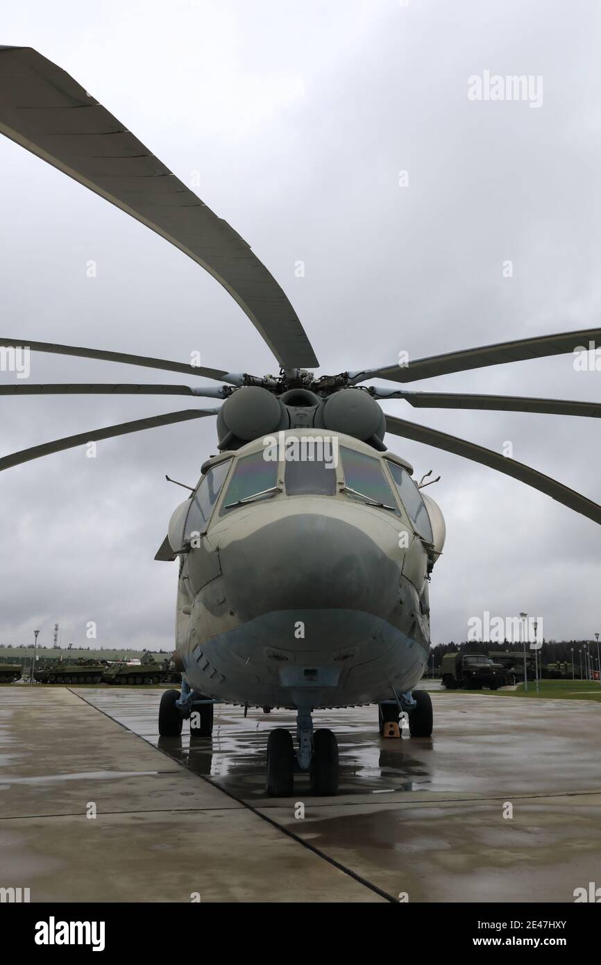 View of military transport helicopter Halo on aerodrome Stock Photo - Alamy