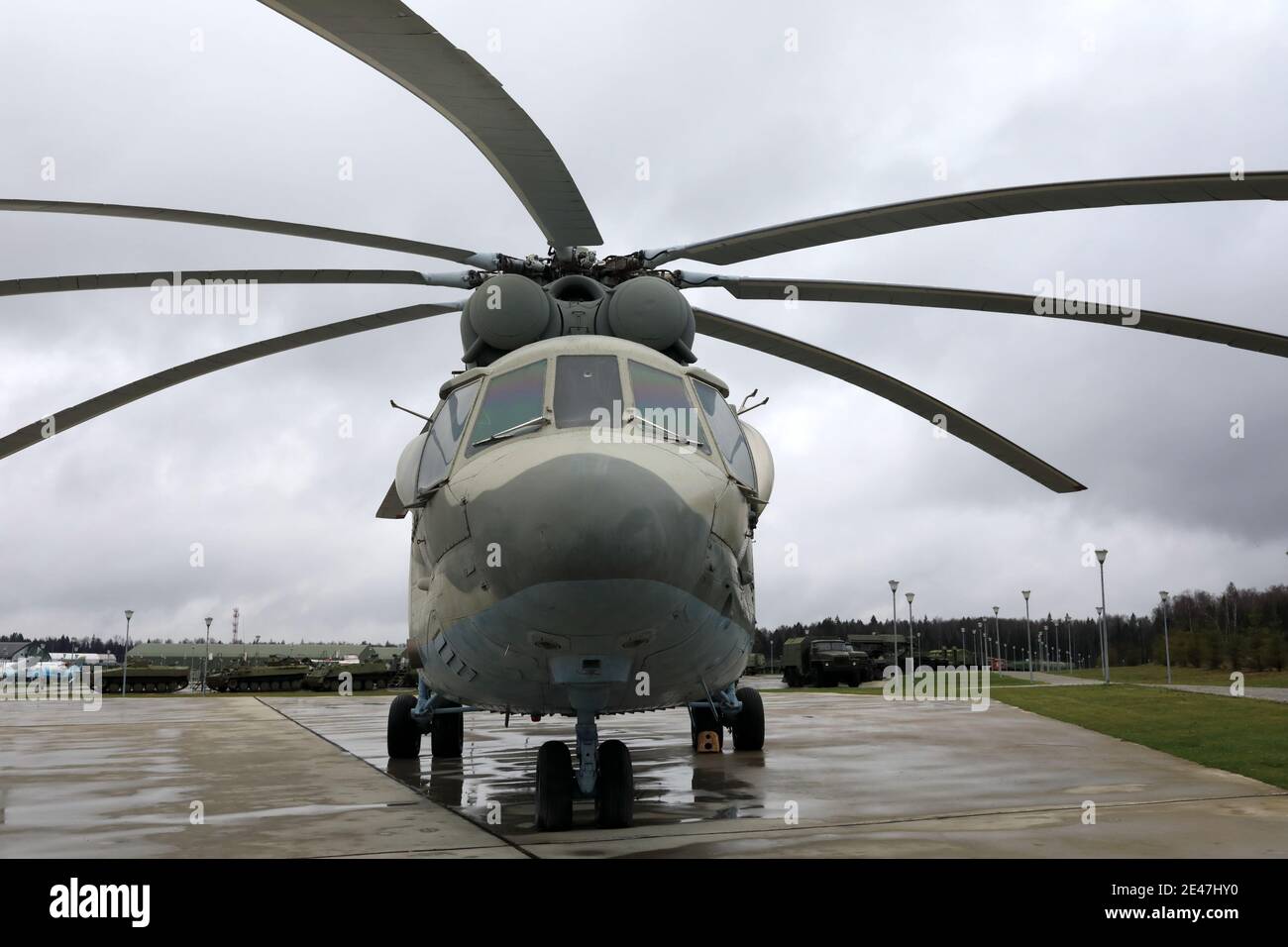 View of russian military transport helicopter Halo on aerodrome Stock ...