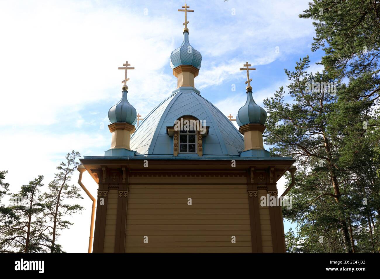 Details of wooden orthodox church in summer, Valaam monastery, Russia ...