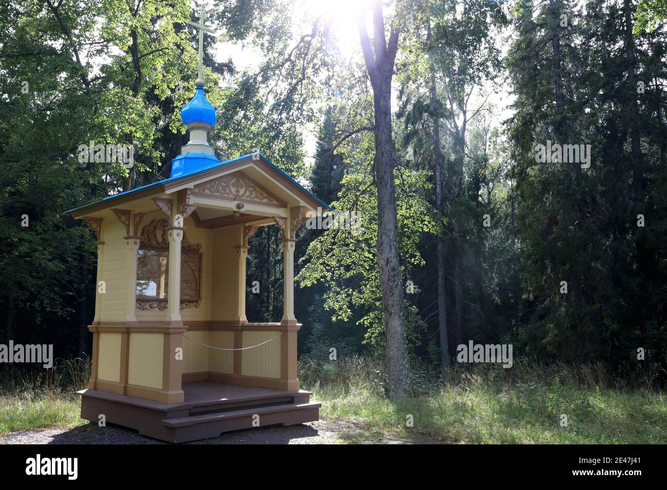 View of wooden chapel in Valaam monastery, Russia Stock Photo - Alamy