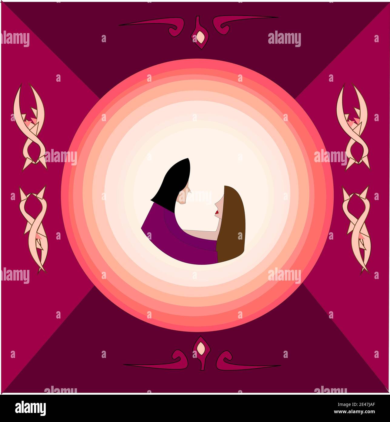 Illustration of a loving couple holding each other in a lighted bubble ...