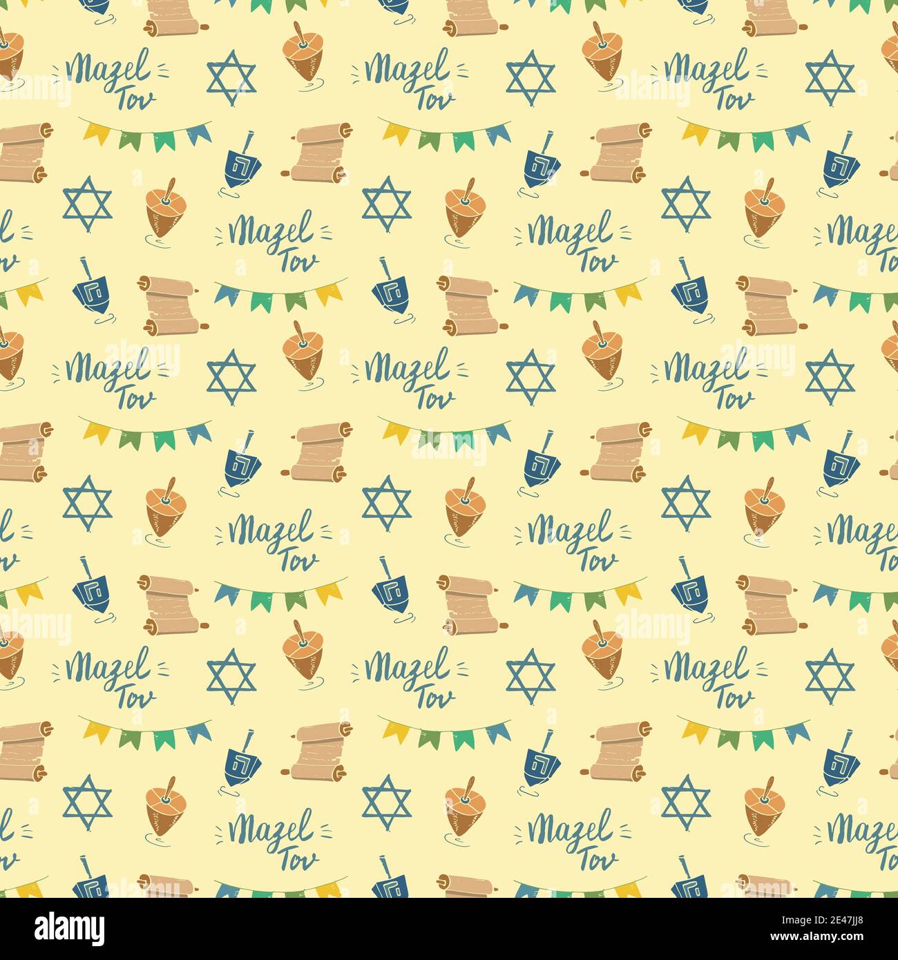 Mazel tov seamless pattern, Jewish holiday hand drawn items, vector ...